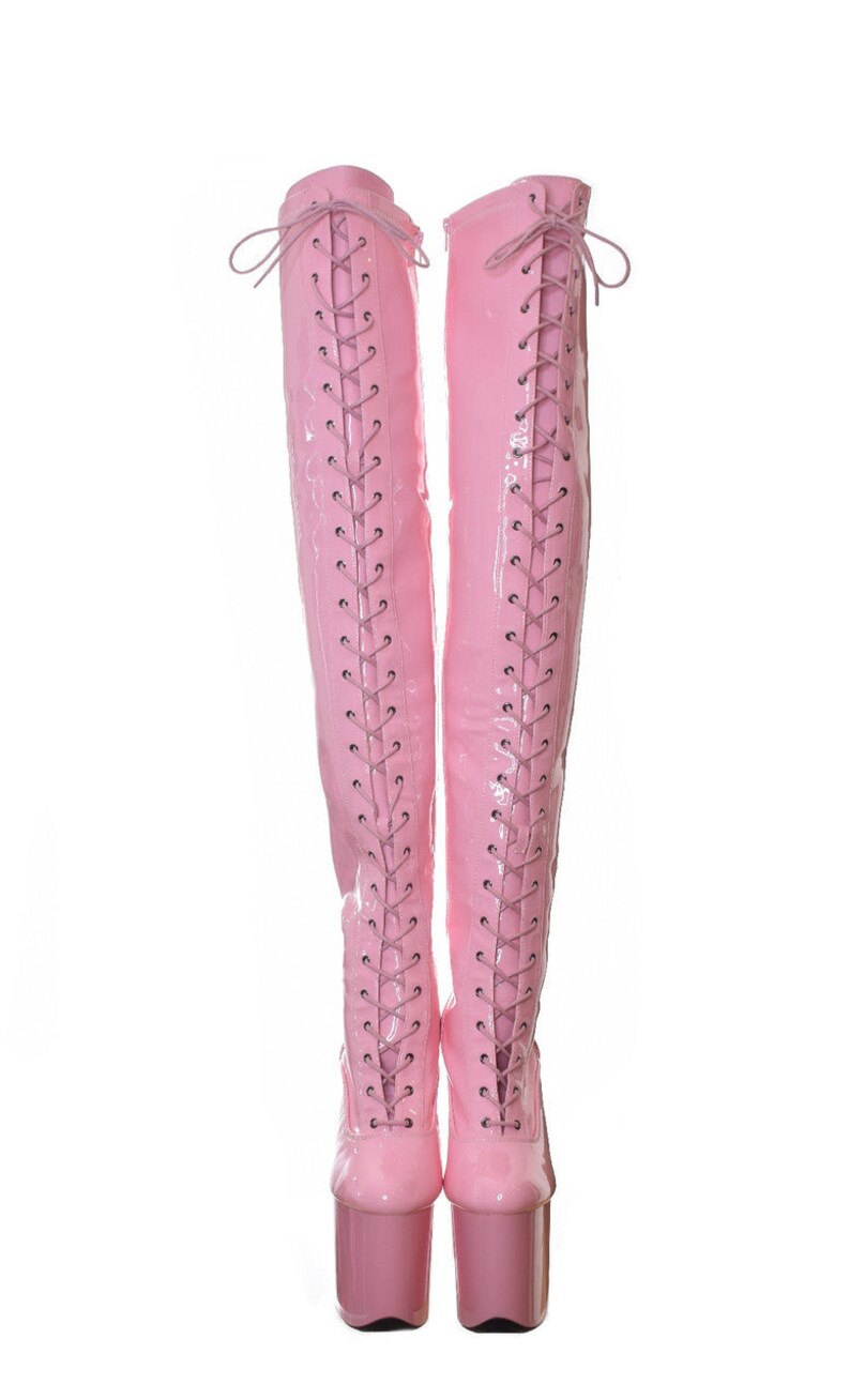 Bimbo Pink Thigh High Platform Boots. 20cm 8 Inch Heels. Dragpole Shoes ...