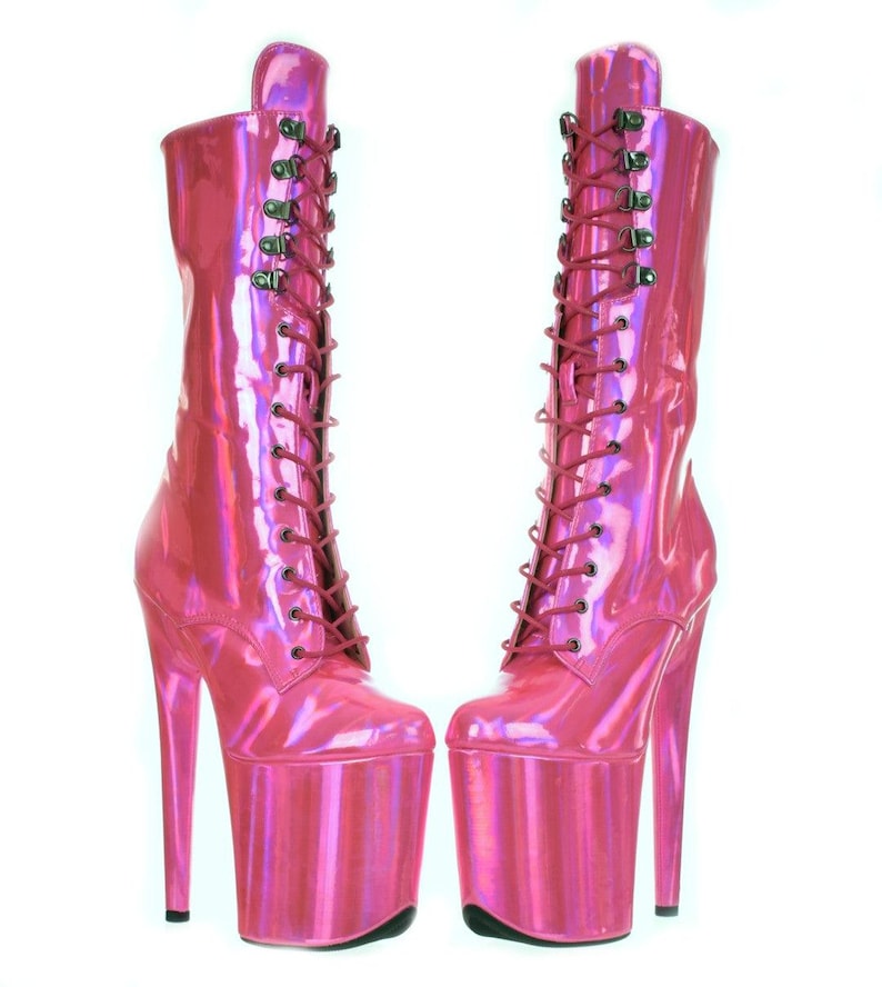 Pearlscent Pink Platform Stiletto Boot. Vegan Leather Pink Neon. - Etsy