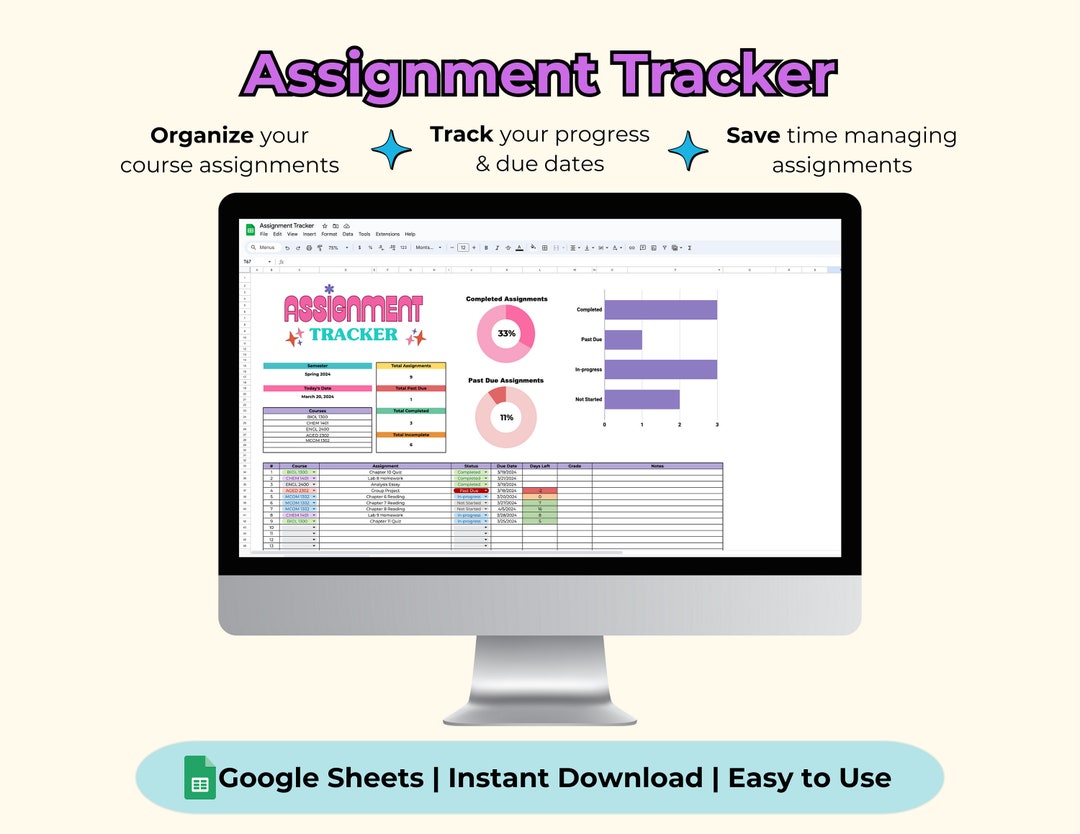 Assignment Tracker Spreadsheet Homework Tracker Google Sheets Template ...