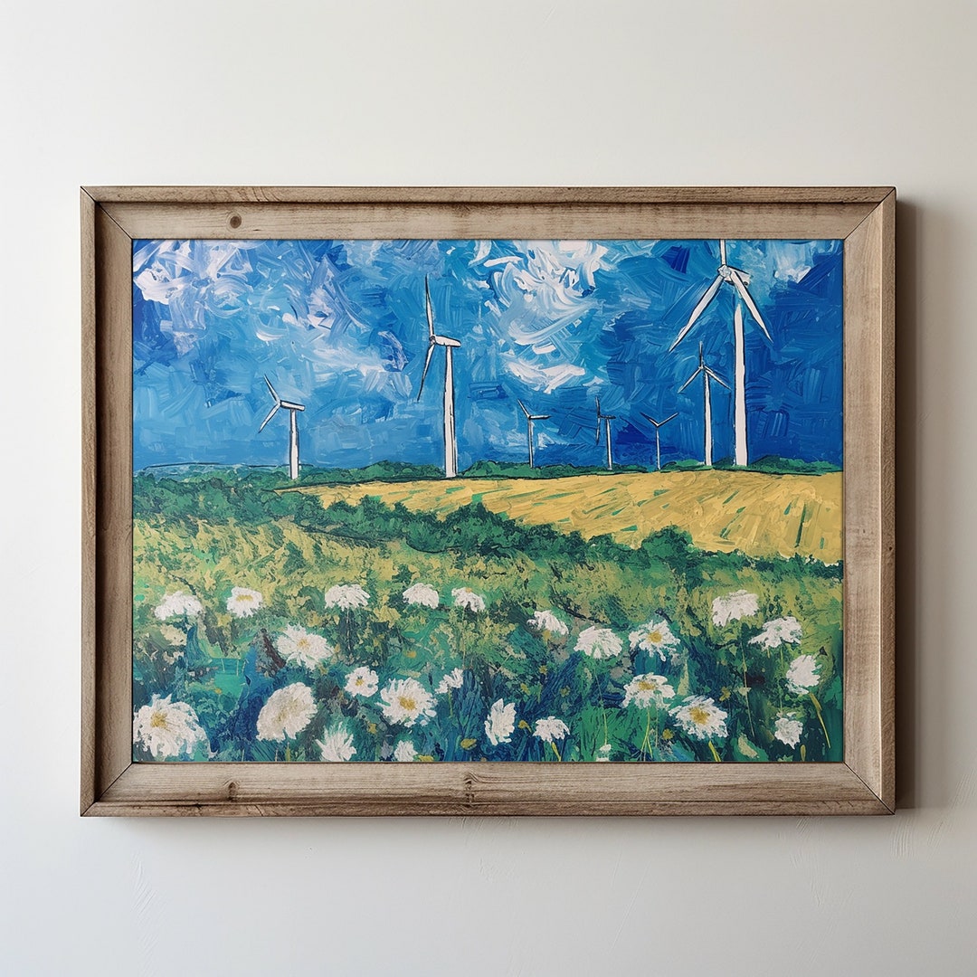 Vincent Van Gogh's, Wildflowers Wind Turbines Farm Housedecor, House ...