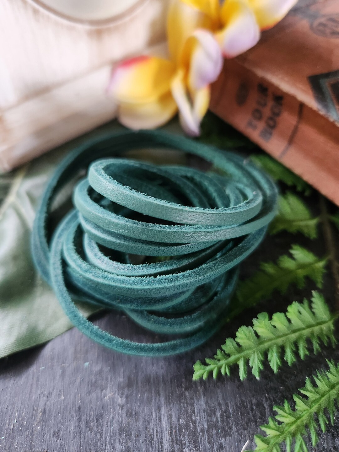 Green Leather Lace. 3mm X 3mm Square. Extra Strong 22" Long Lace ...