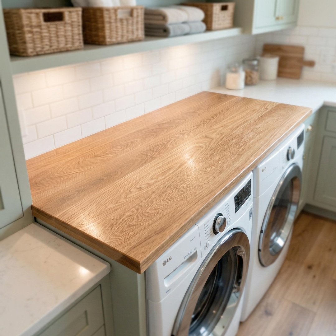 Oak Laundry Countertop: Custom Washer & Dryer Station, Walnut, Maple ...