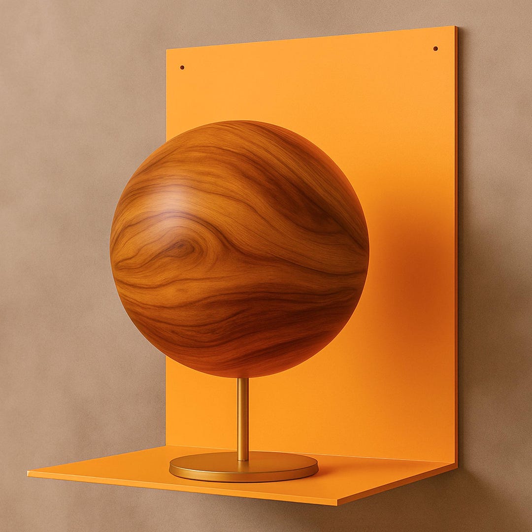 Walnut Sphere on Custom Floating Metal Shelf or Live Edge Olive Wood ...
