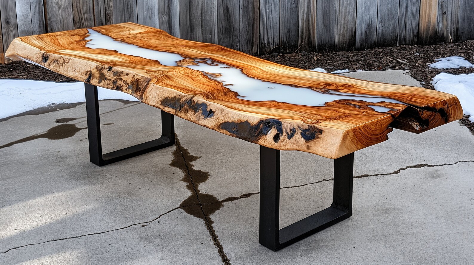 Olive Slab River Bench With White Epoxy Custom Piece - Etsy