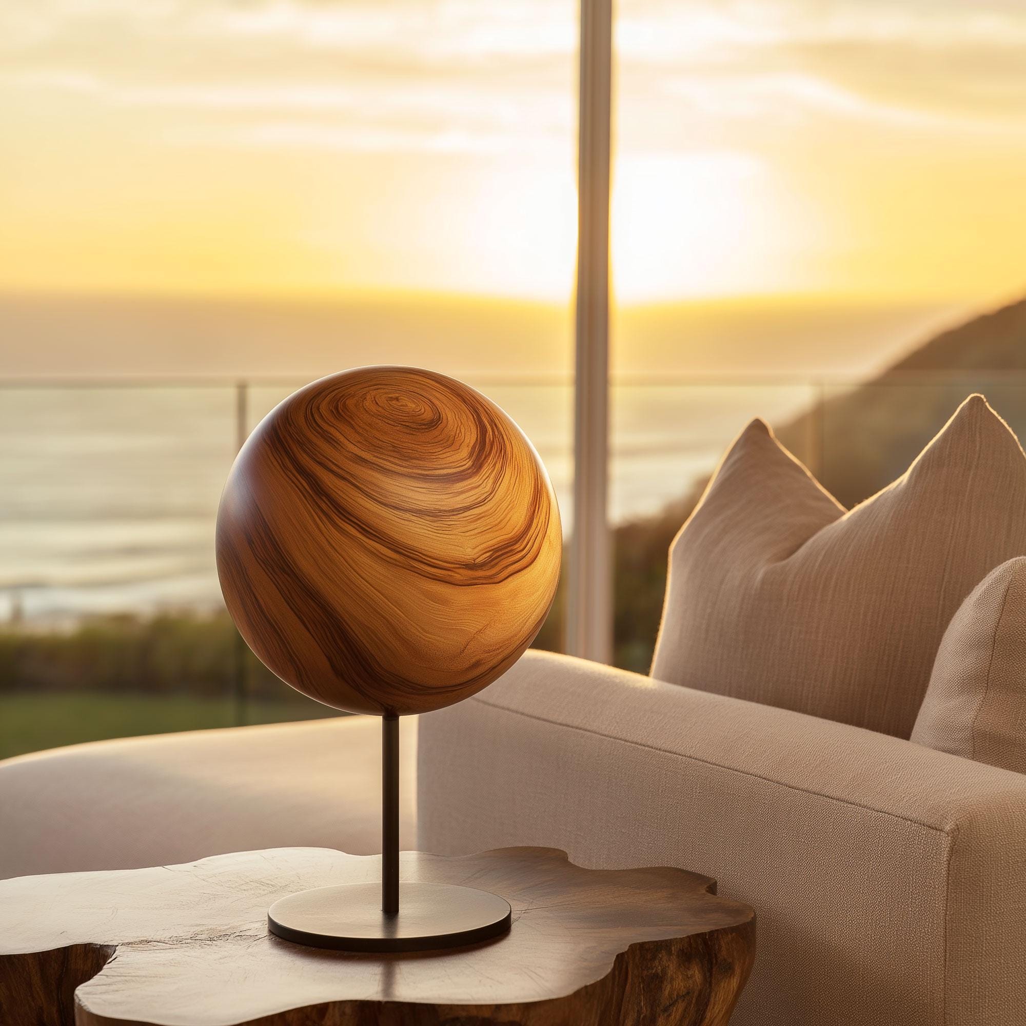 Decorative Wood Sphere on Stand, Wood Sphere Table Top Decor Perfect ...