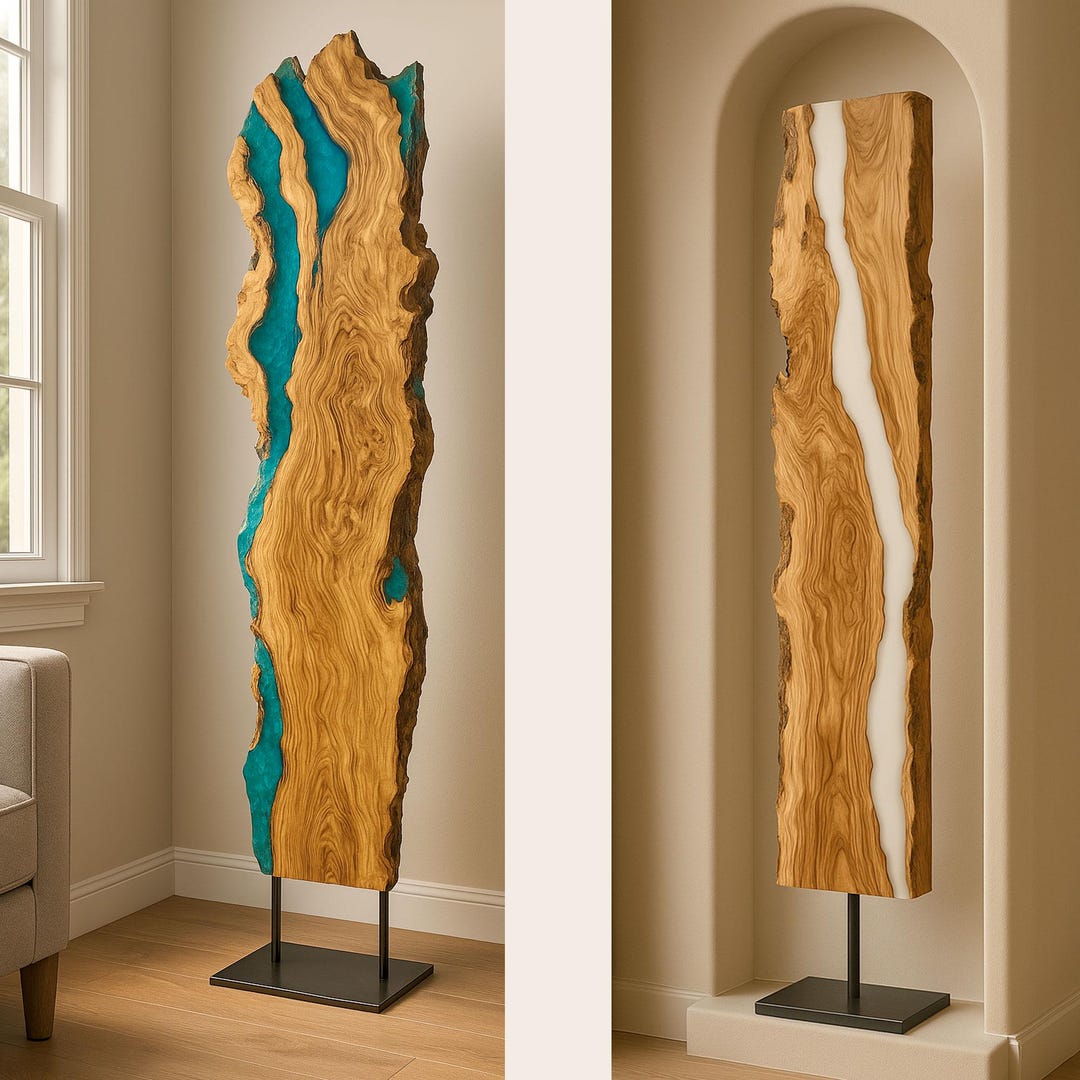 Live Edge Standing Sculpture Epoxy and Olive Wood or Other Exotic Wood ...