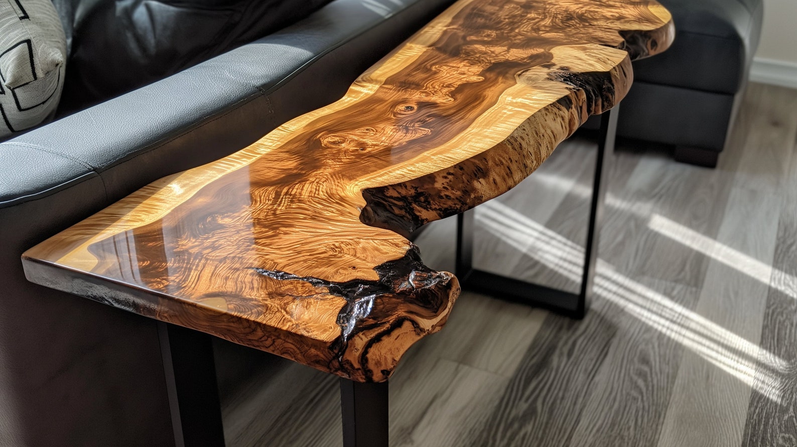 Console Table Monkey Pod Raw Live Edge Slab With Black Epoxy - Etsy
