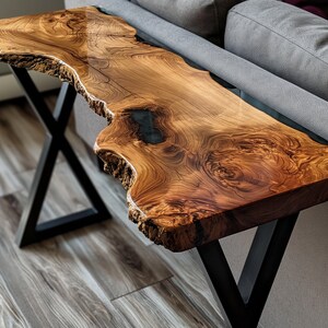 Console Table Monkey Pod Raw Live Edge Slab With Black Epoxy - Etsy