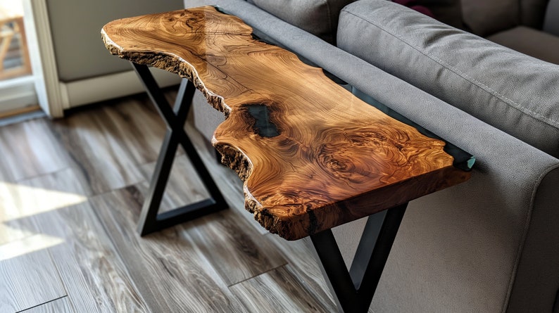 Console Table Monkey Pod Raw Live Edge Slab With Black Epoxy - Etsy
