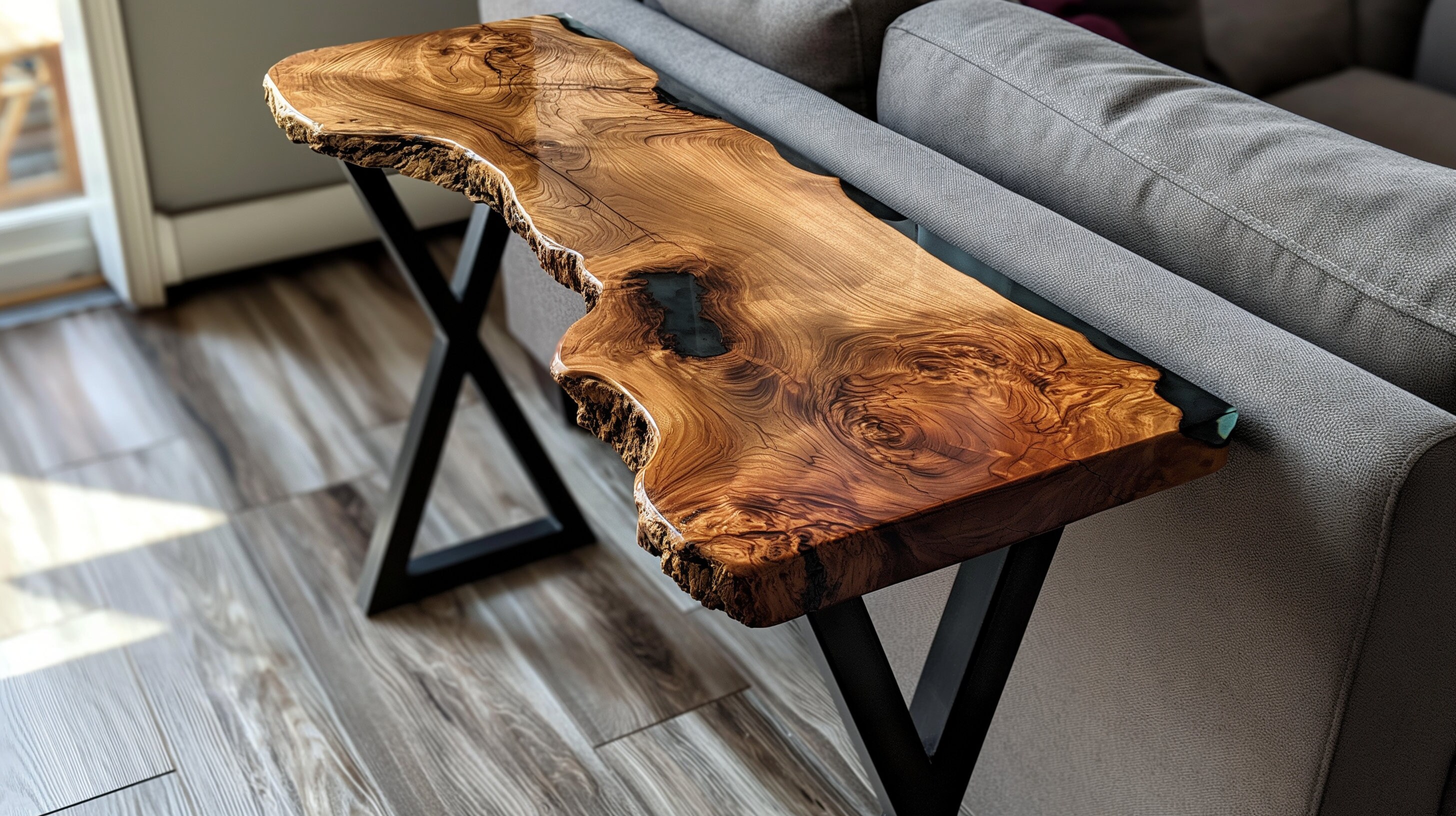 Console Table Monkey Pod Raw Live Edge Slab With Black Epoxy - Etsy