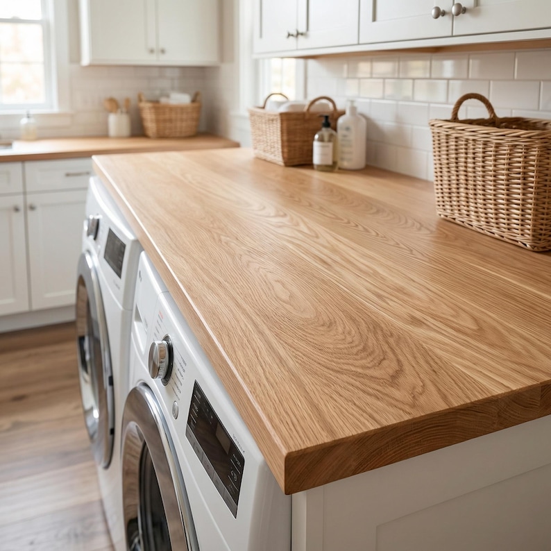 Oak Laundry Countertop: Custom Washer & Dryer Station, Walnut, Maple ...