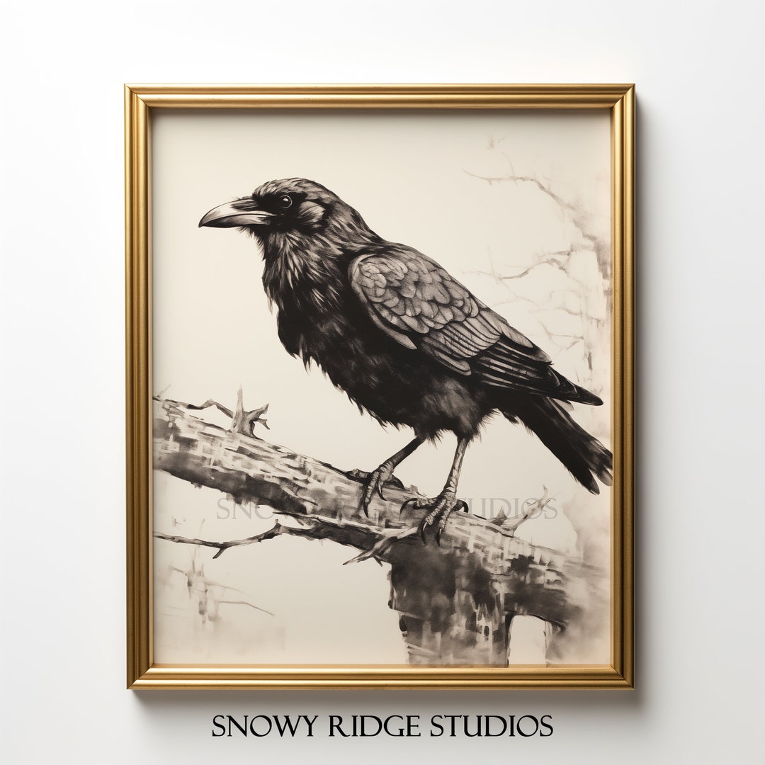 Vintage Crow Printable Wall Art I Crow Art Print I Gothic Wall Art I ...