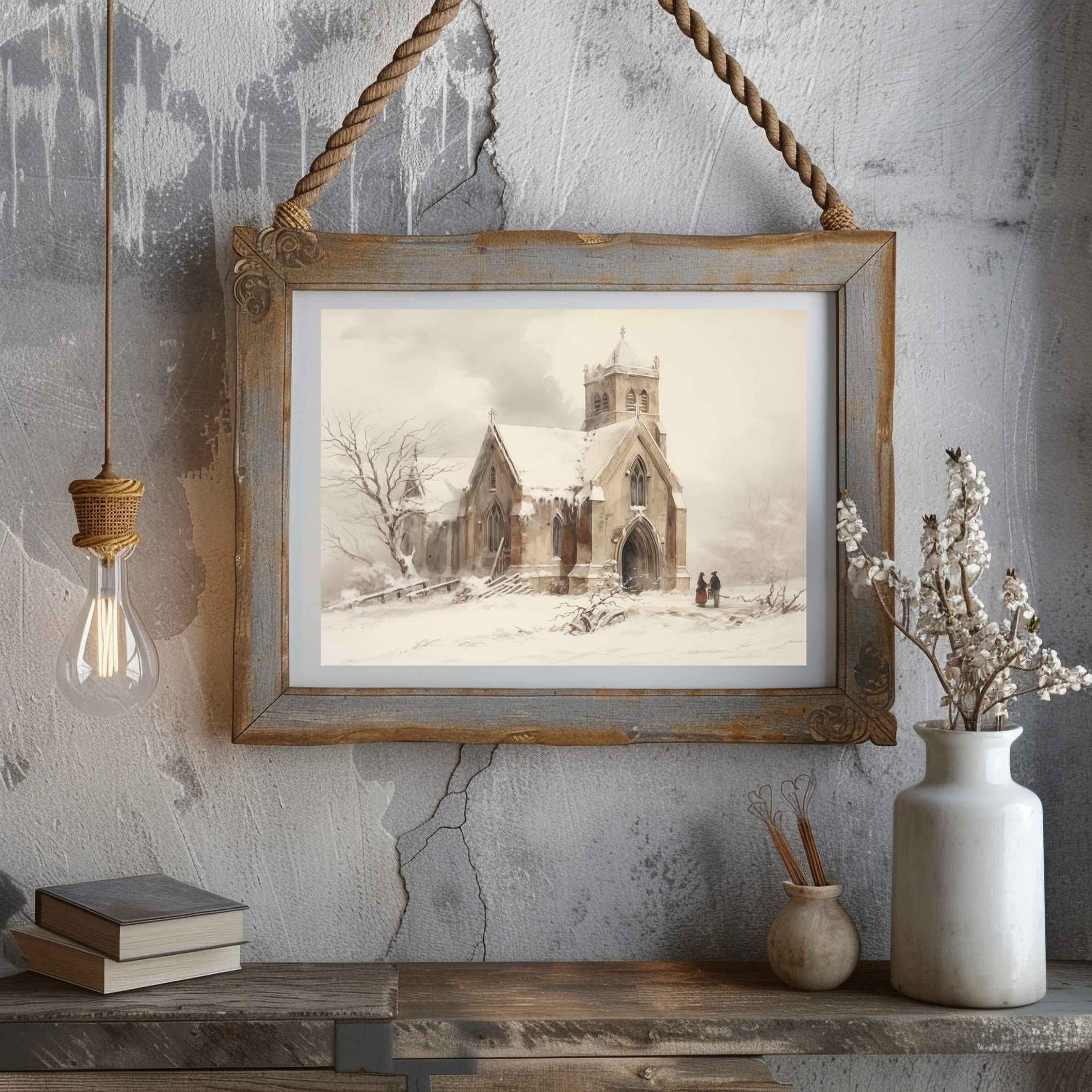 Church on Sunday I Old Country Church Painting I Vintage Church in Snow ...