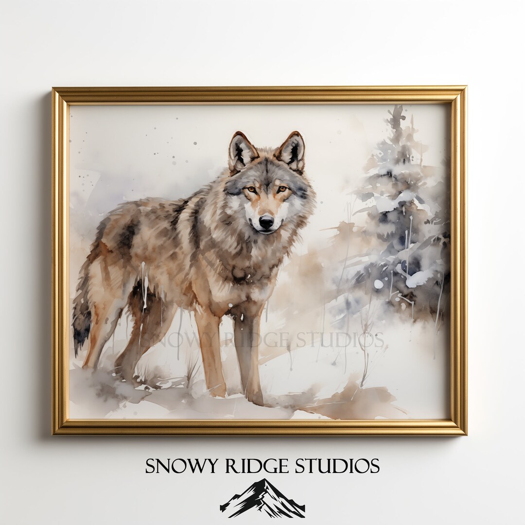 Watercolor Painting of Wolf. Winter Wildlife Wall Décor. Painting of ...