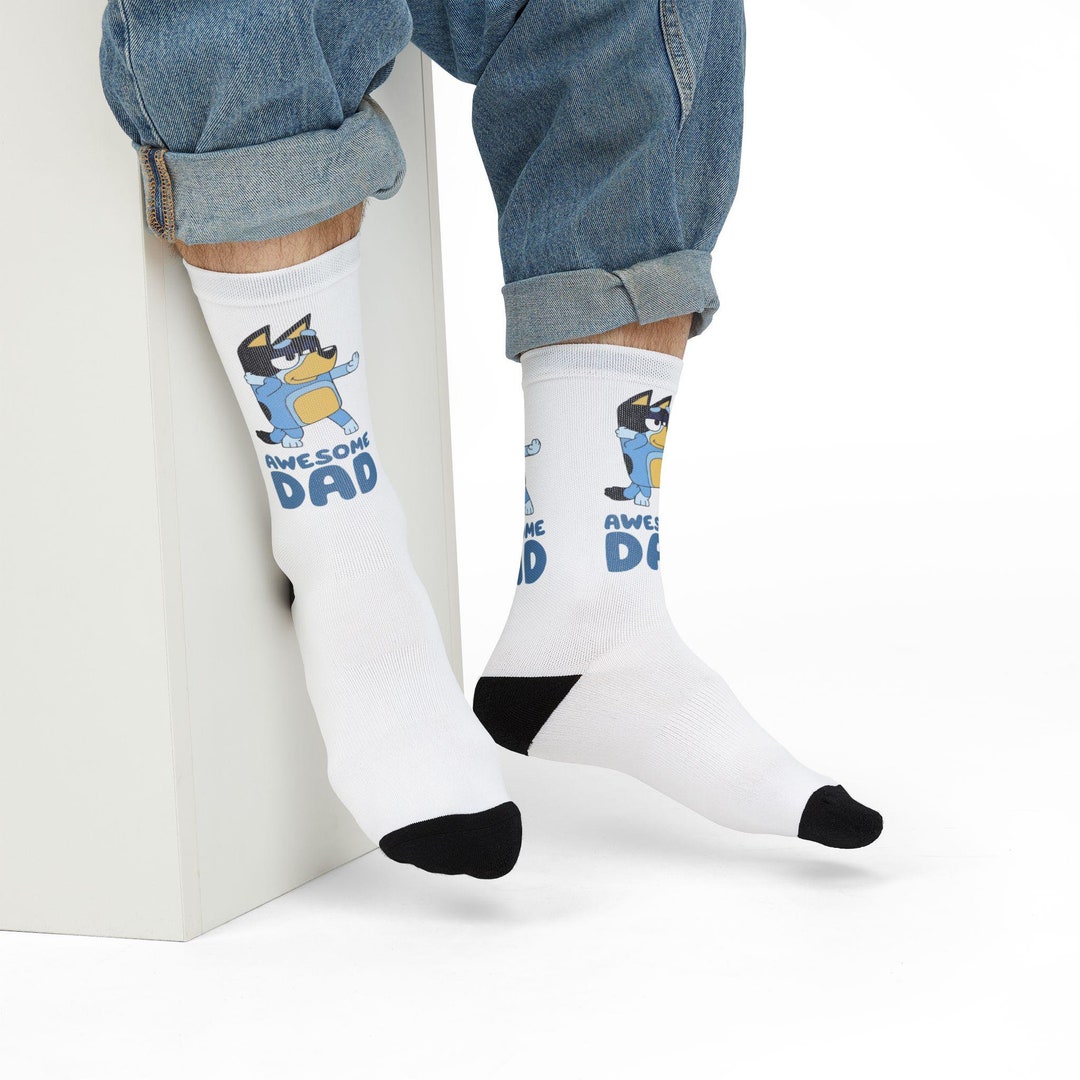 Awesome Dad - Bluey Bandit Crew Socks, Bluey Socks, Father's Day Gift ...