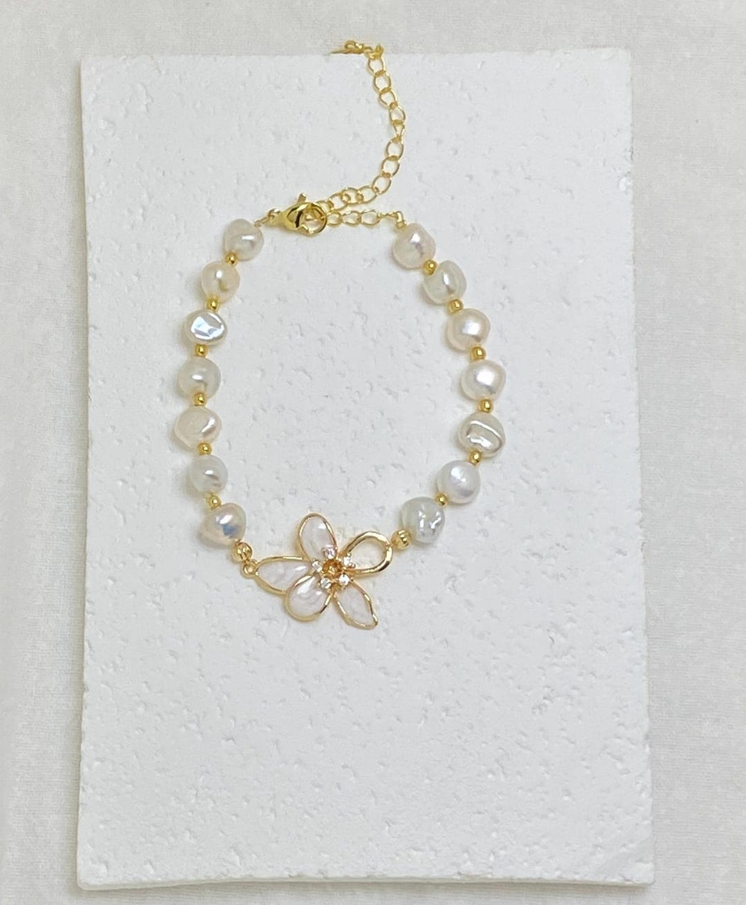 Lily Clasped Baroque Pearl Bracelet, Flower Pearl Bracelet, Wedding ...