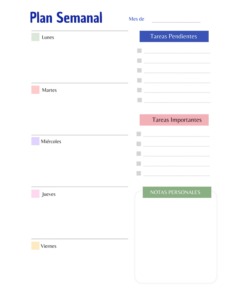 Weekly Planner- Planificador Semanal - Etsy