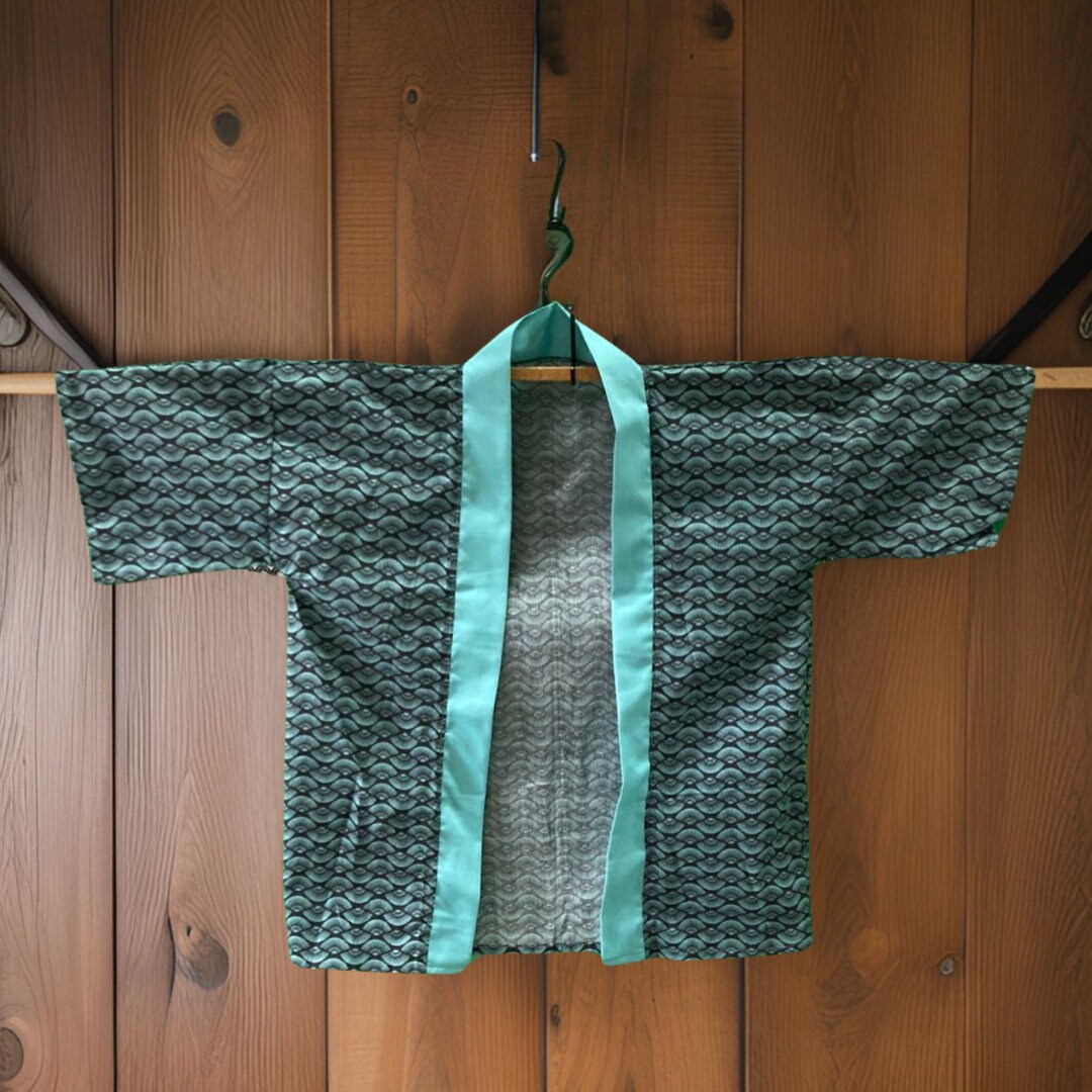 HAPPI COAT / Haori / Kimono Jacket Fan Blue Cotton. Worn at Festivals ...