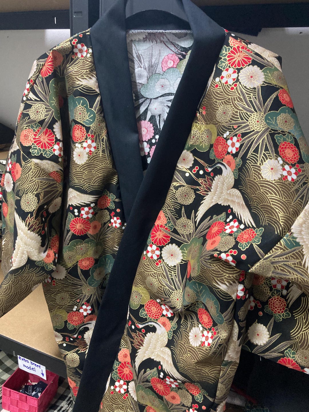 HAPPI COAT / Kimono Jacket Saki Black With Japanese Crane Print and ...
