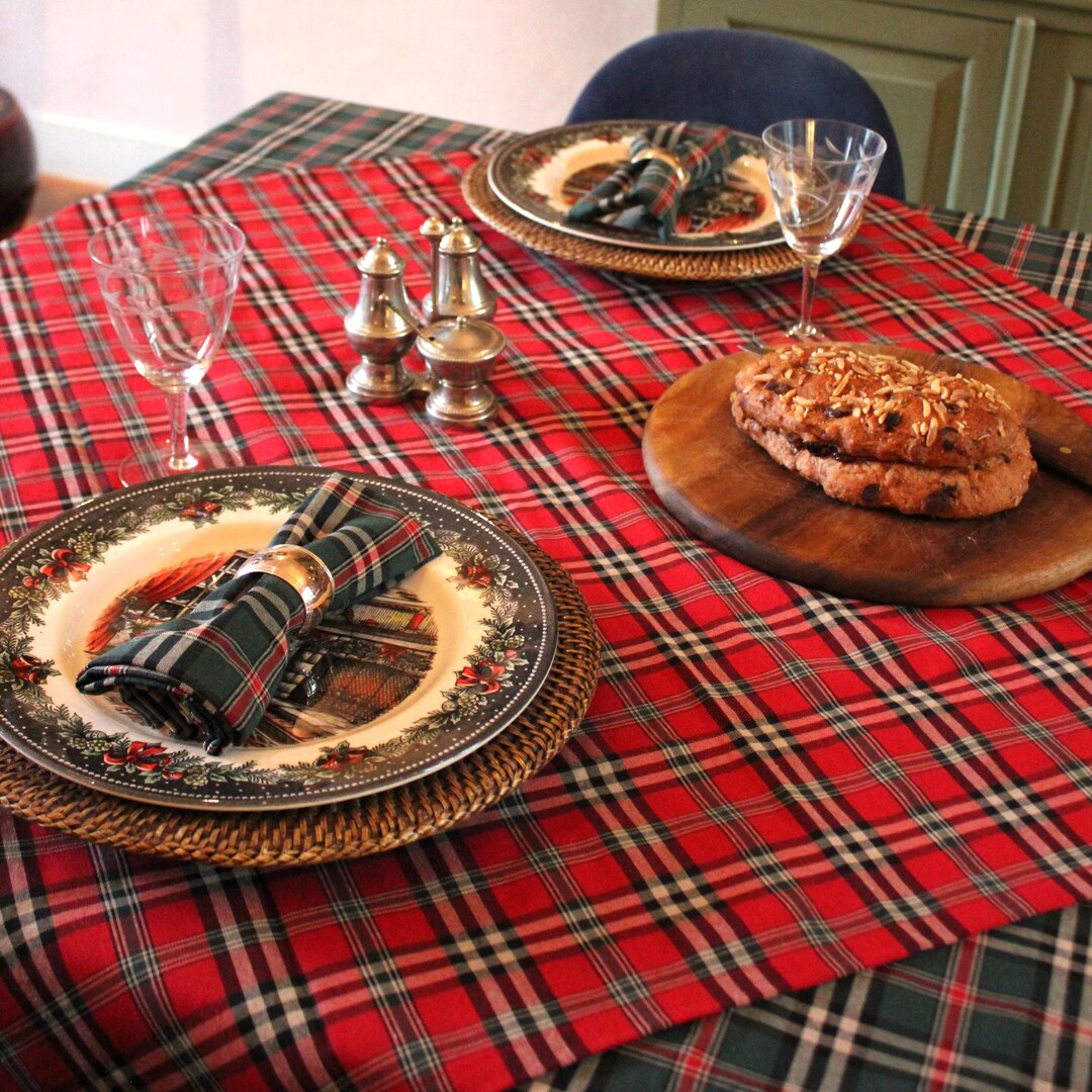 Handmade Tablecloth 140 X 300 Cm Castle Red With Tartan Scottish Plaid ...