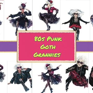 80s Punk Granny Clipart: Gothic Digital Art (PNG) - Etsy