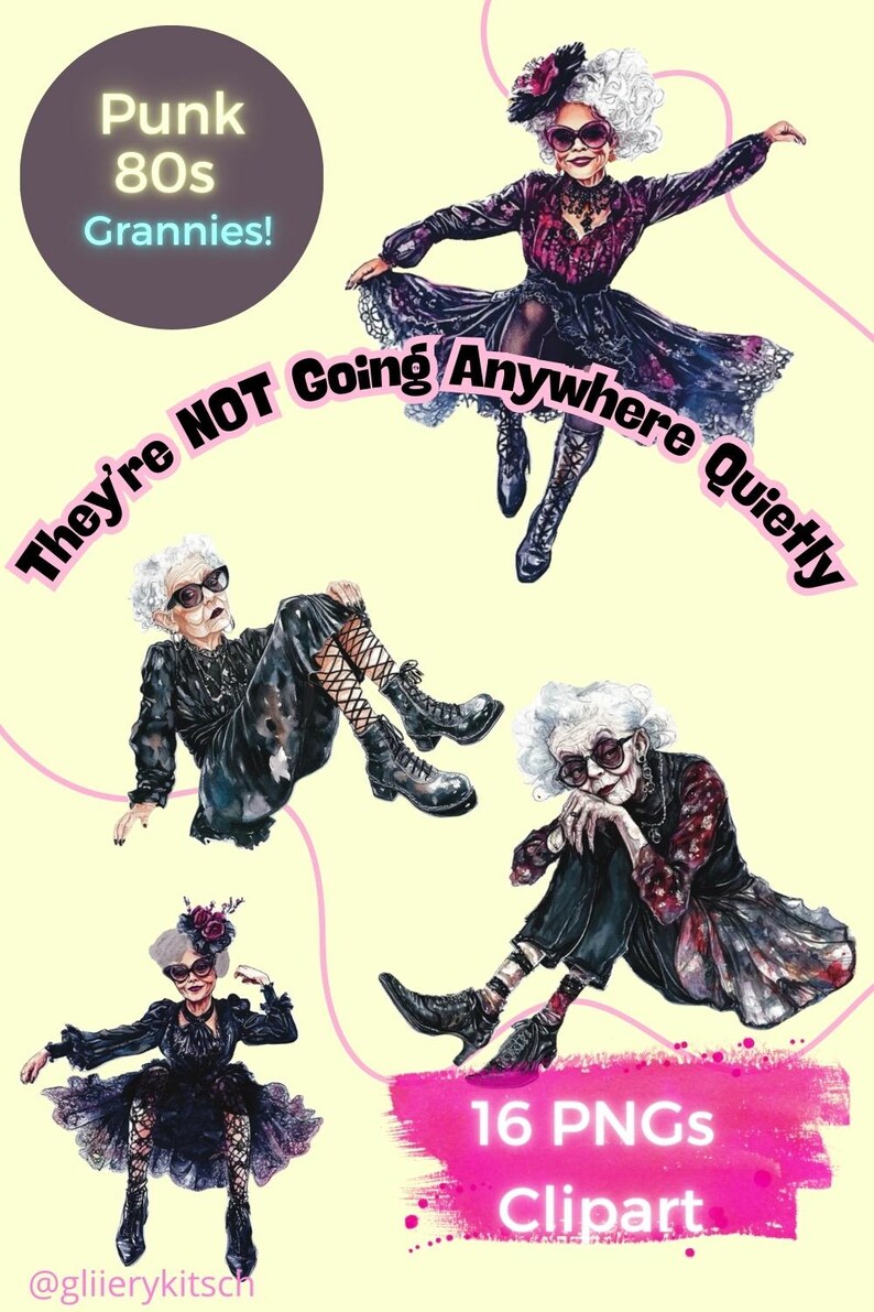 80s Punk Granny Clipart: Gothic Digital Art (PNG) - Etsy