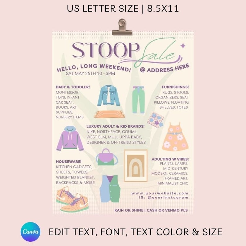 Modern Chic Minimalist Yard Sale Flyer Template - Editable in Canva for ...