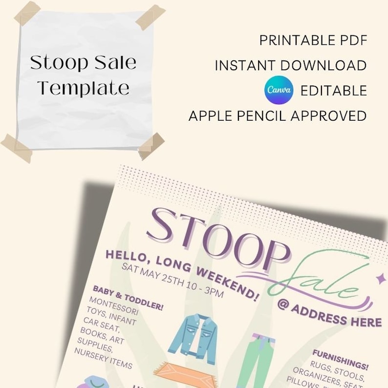 Modern Chic Minimalist Yard Sale Flyer Template - Editable in Canva for ...