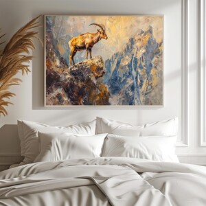 Vintage Oil Painting of a Majestic Ibex | Rustic Ibex Print | Italian ...