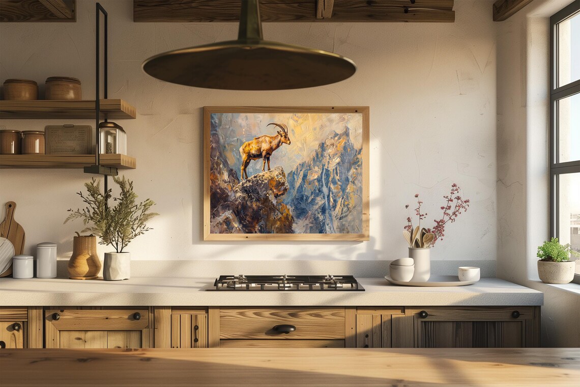 Vintage Oil Painting of a Majestic Ibex | Rustic Ibex Print | Italian ...