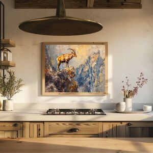 Vintage Oil Painting of a Majestic Ibex | Rustic Ibex Print | Italian ...