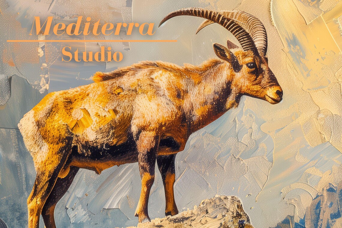 Vintage Oil Painting of a Majestic Ibex | Rustic Ibex Print | Italian ...