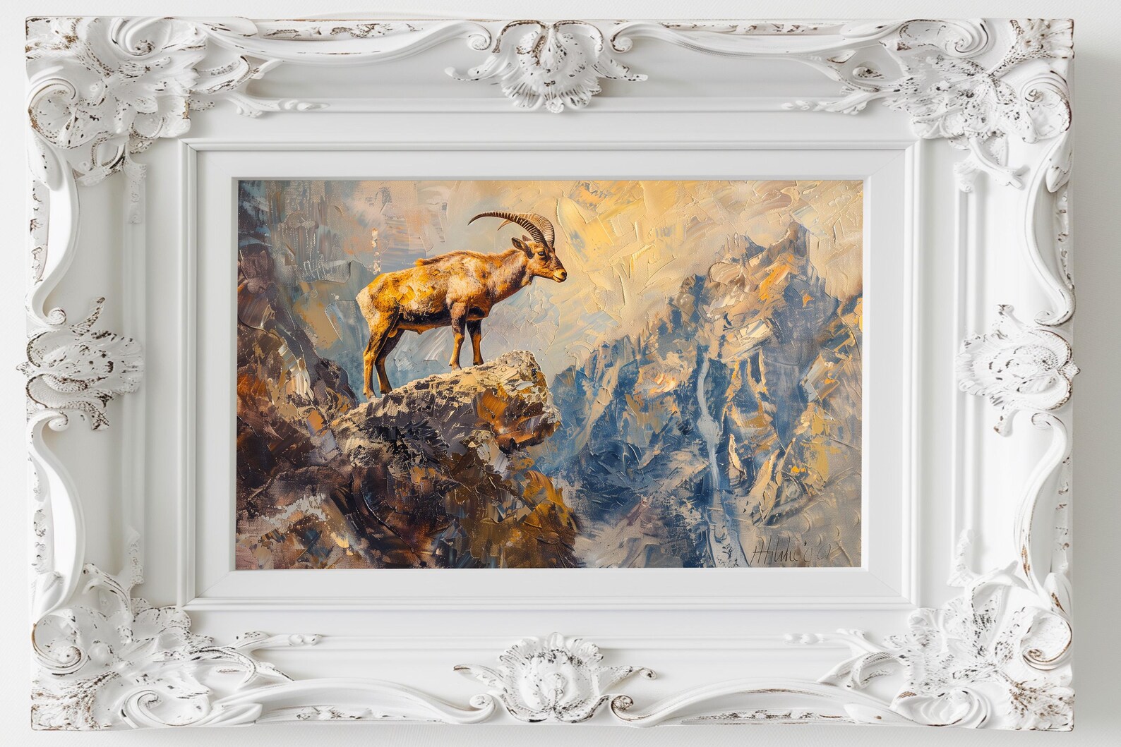 Vintage Oil Painting of a Majestic Ibex | Rustic Ibex Print | Italian ...