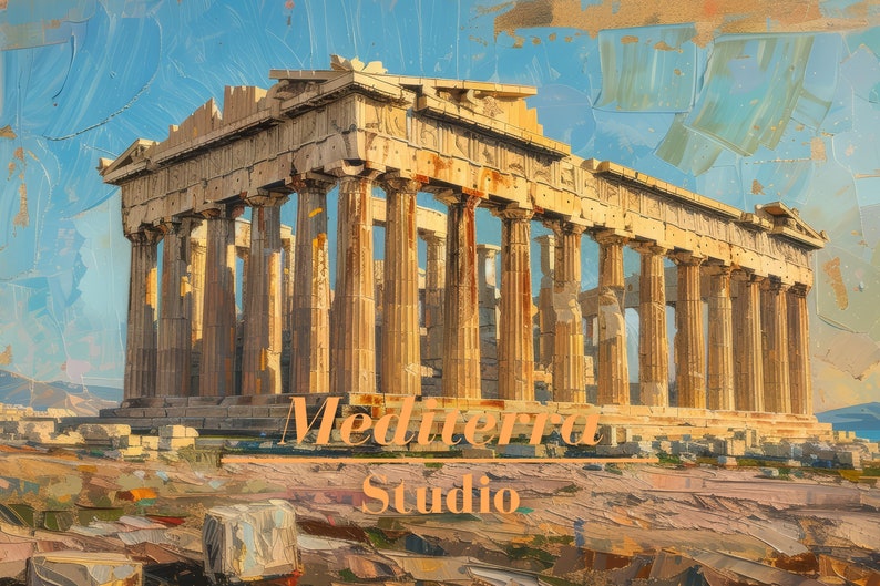 Vintage Painting of the Parthenon | Athens Greece Wall Art | Ancient ...