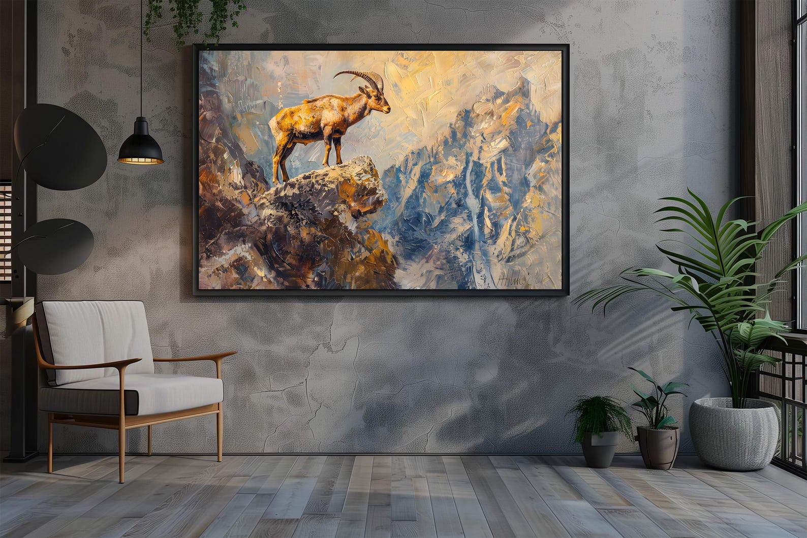 Vintage Oil Painting of a Majestic Ibex | Rustic Ibex Print | Italian ...