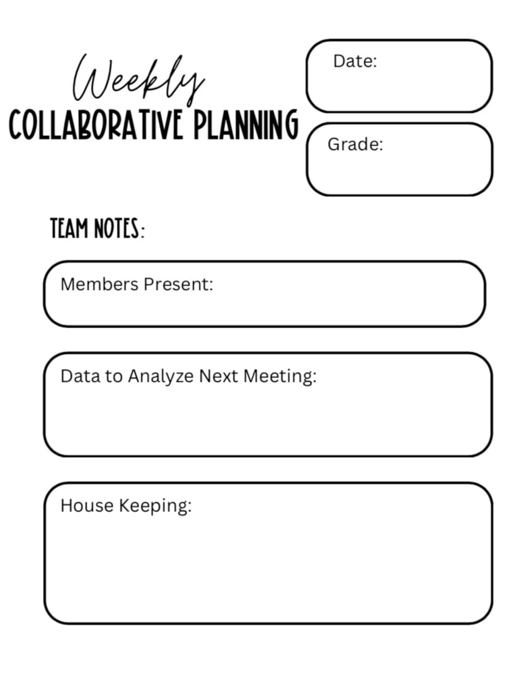 Weekly Teaching Collaboration Sheet - Etsy