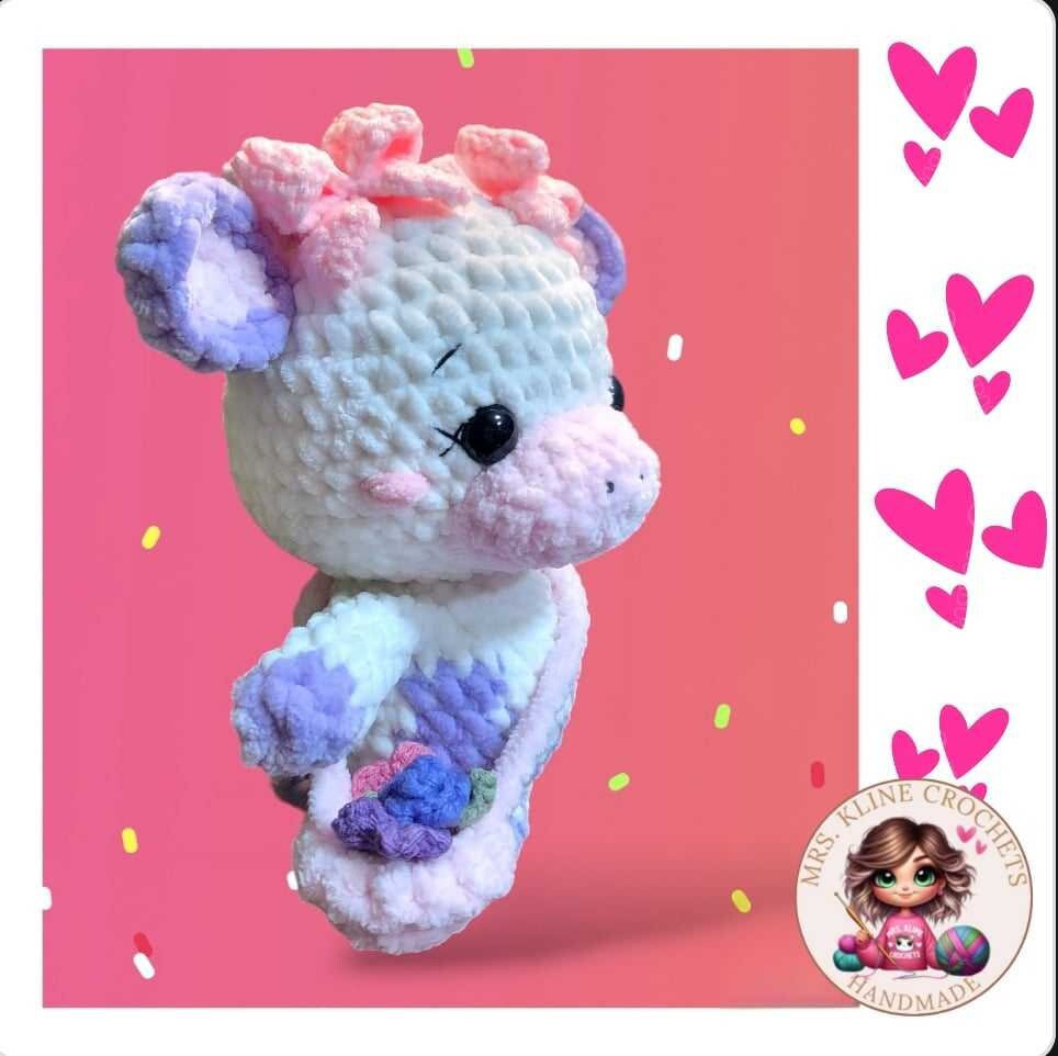 Crochet Pattern Little Moo With Flowers & Satchel Bag Cow Plushie ...