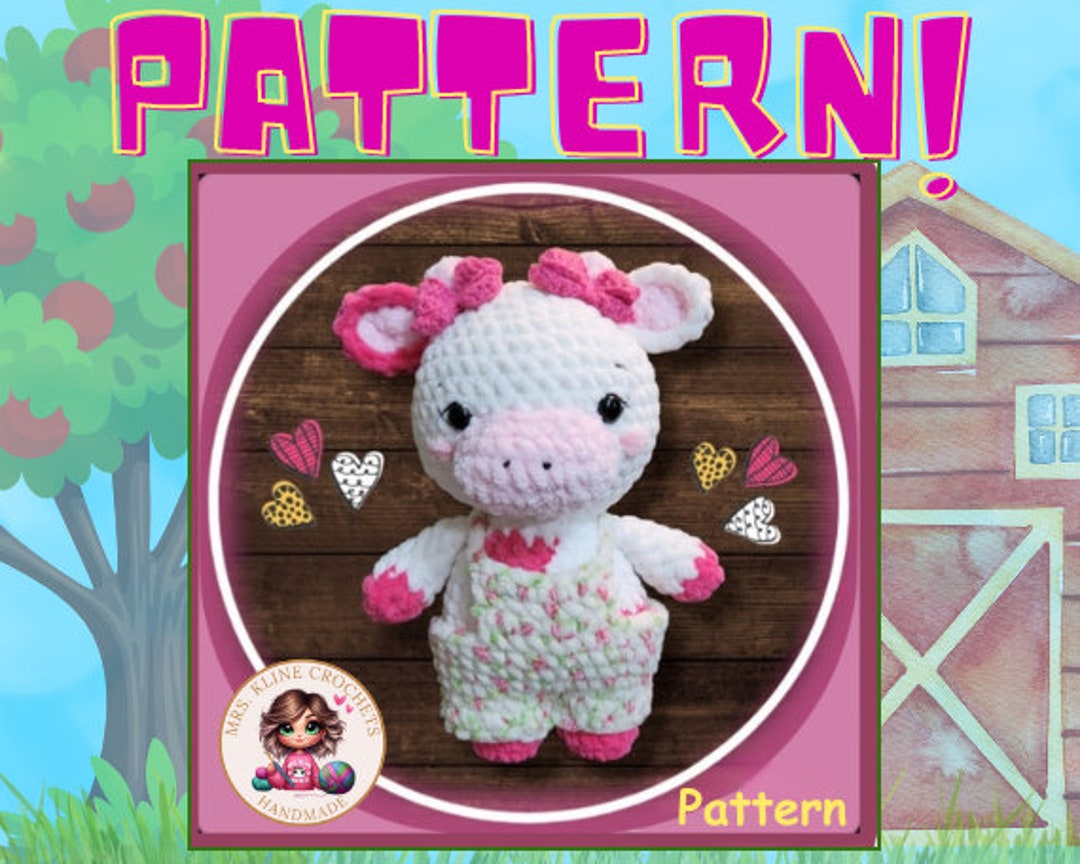 Crochet Pattern: Lil Farming Moo Cow Plushie Overalls & Hair Bows Too ...
