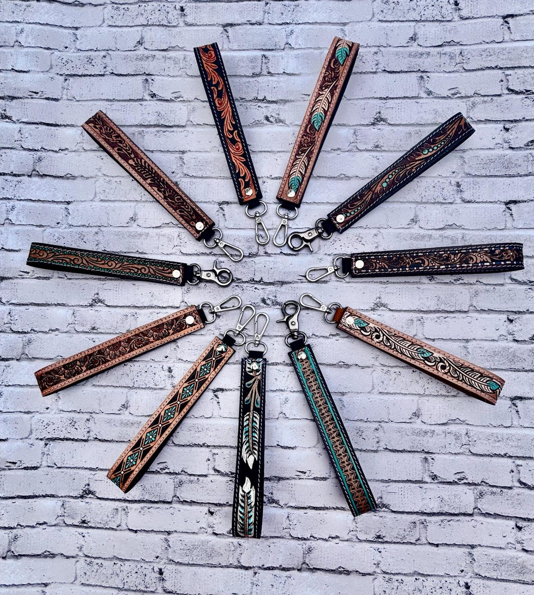 Tooled Leather Western Wristlet Keychain: Cowboy Lanyard - Etsy