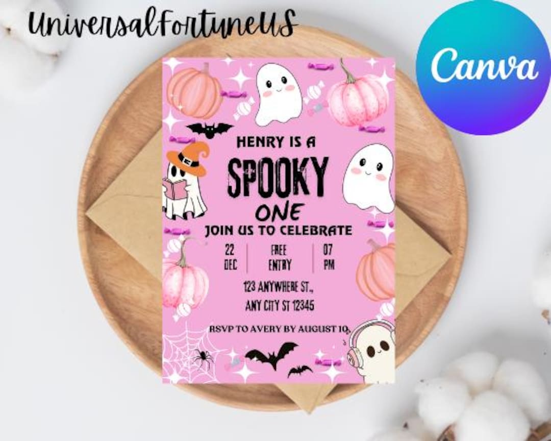 Editable Halloween Pink Ghost Birthday Invitation, Halloween Party ...