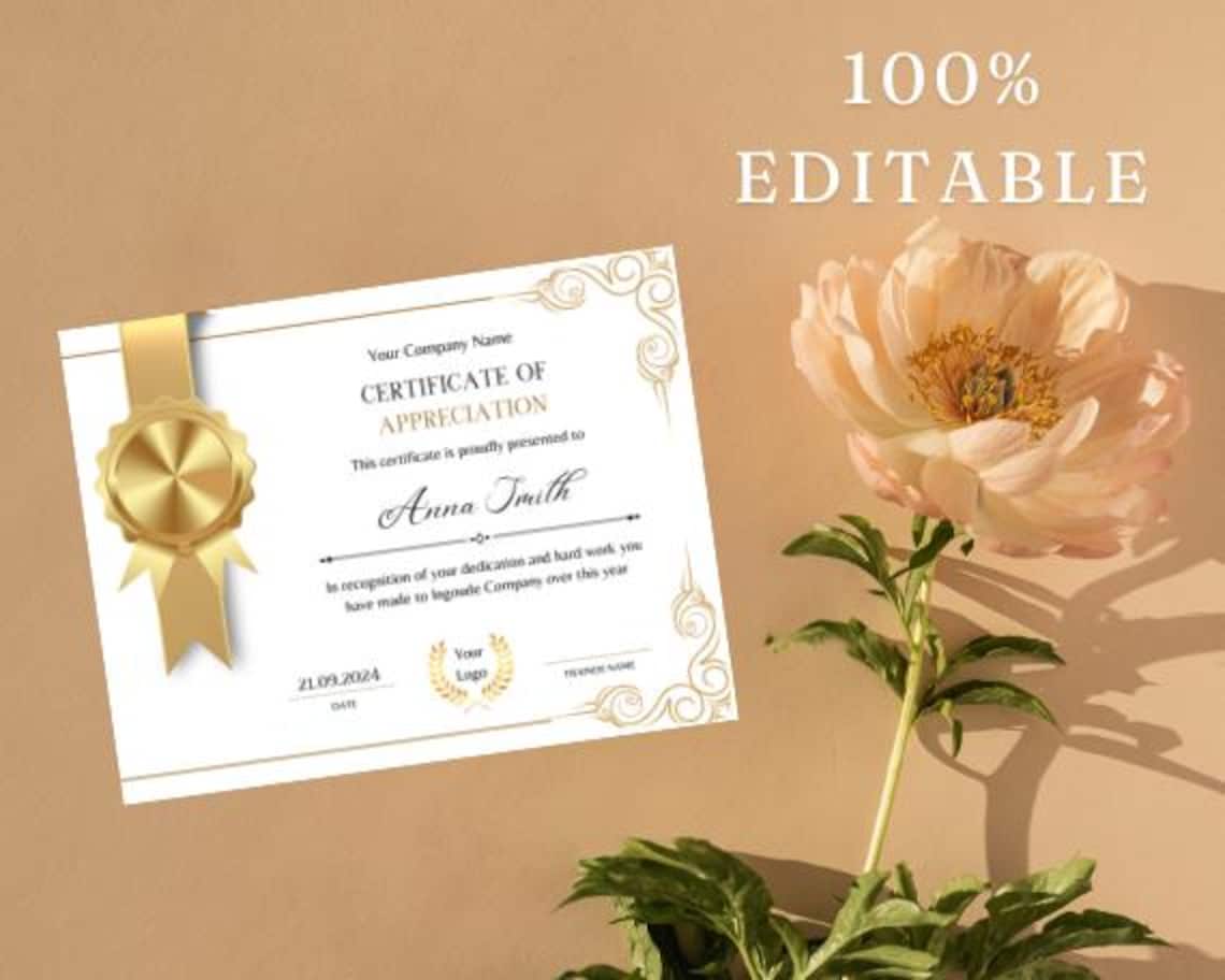 Editable Appreciation Certificate Template (digital Download) - Etsy