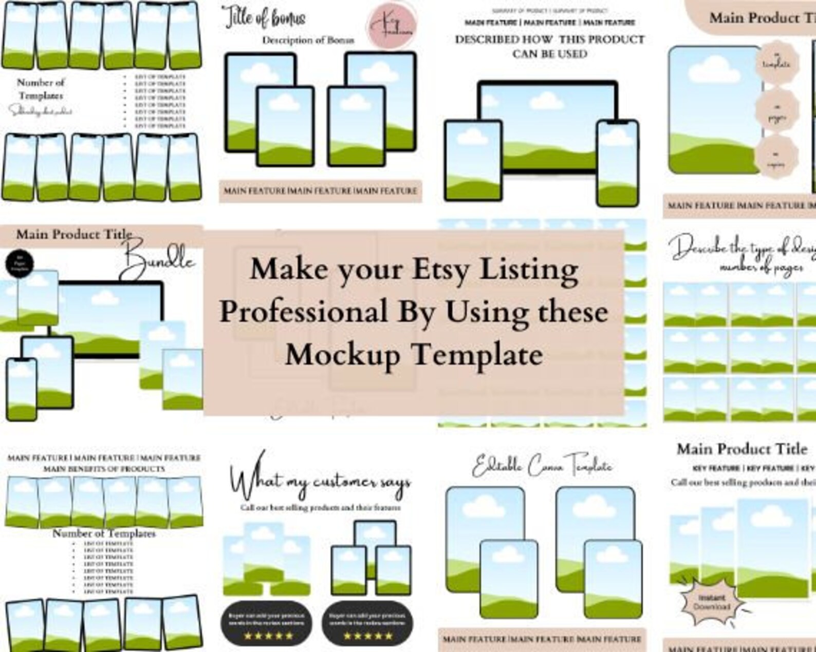 Editable Mockup Bundle Template: Digital Product Listing Images (edit ...