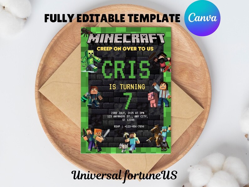 Editable Minecraft Birthday Invitation, Minecrafter Birthday ...