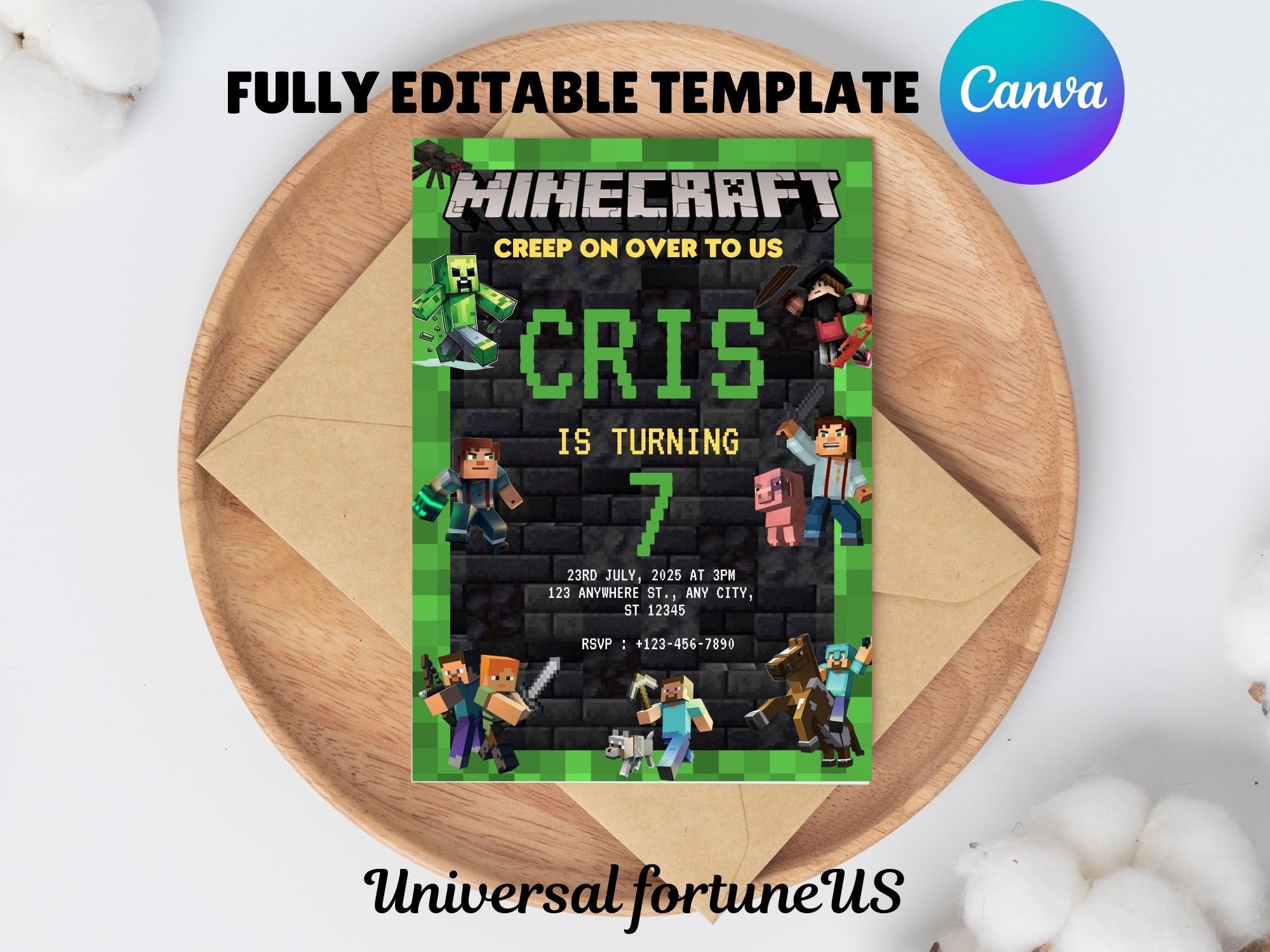 Editable Minecraft Birthday Invitation, Minecrafter Birthday ...