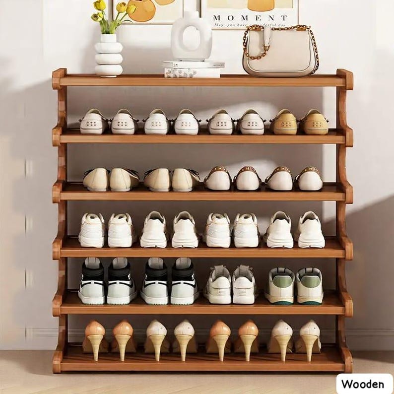 Bamboo Shoe Rack - Space-saving, 5-6 Multi-layer Freestanding Organizer ...
