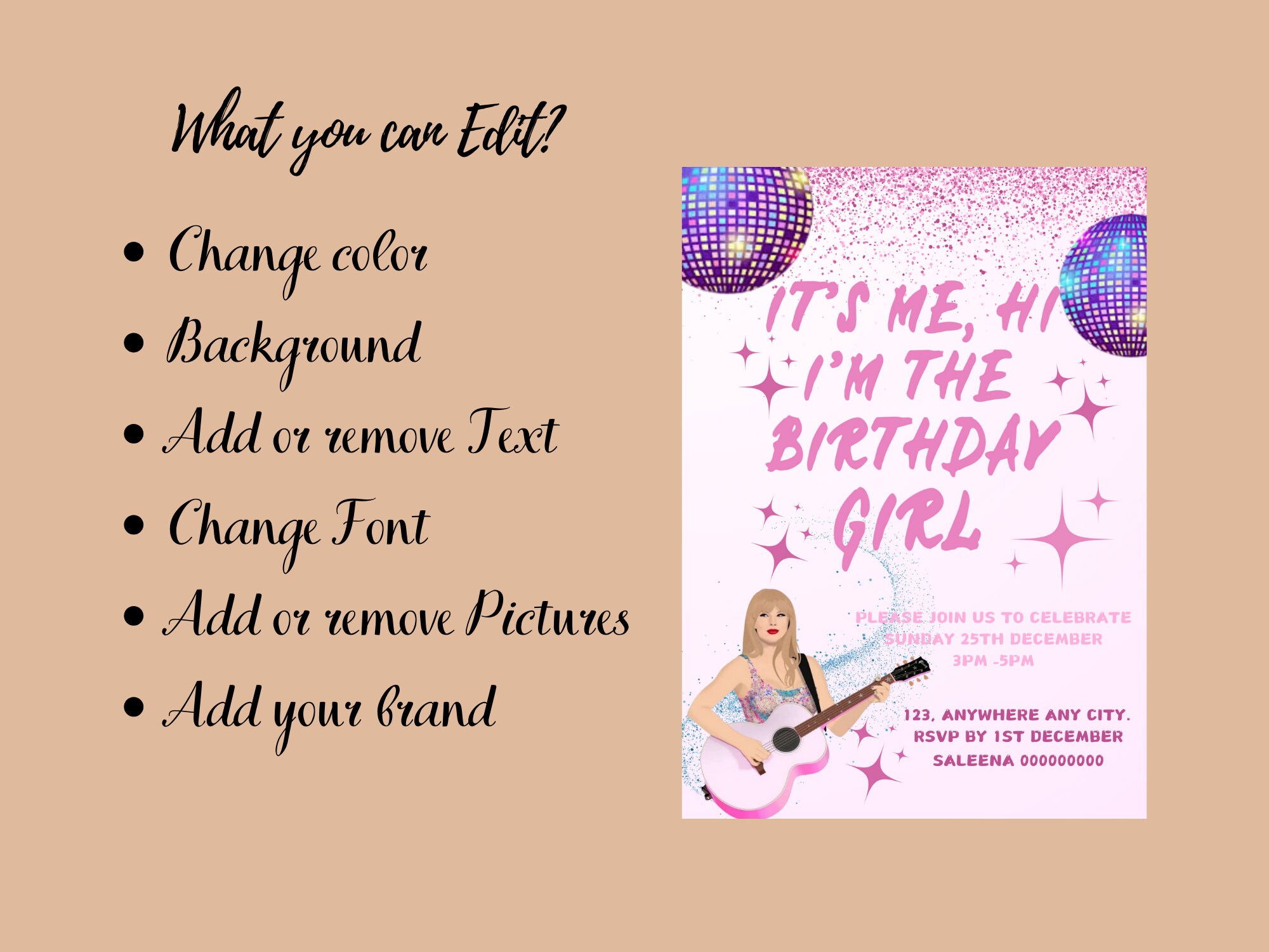 Editable Disco Party Birthday Invitation, Disco Gender Neutral Invites ...