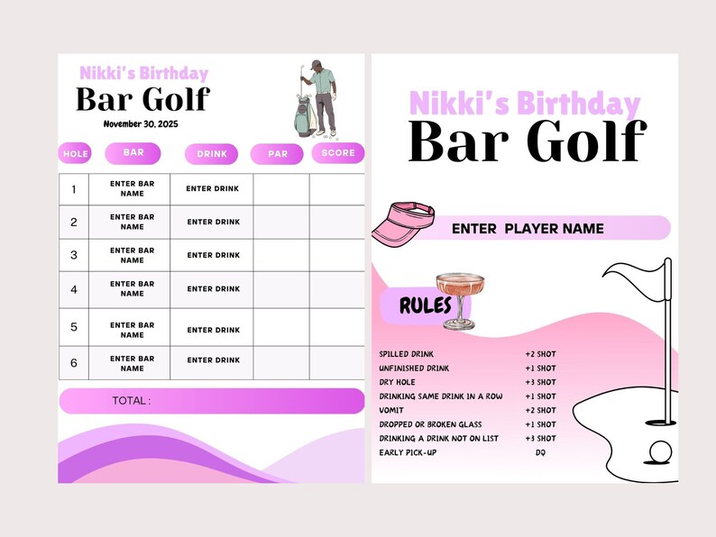 Bar Golf Scorecard: Editable Birthday Party Canva Template (digital ...