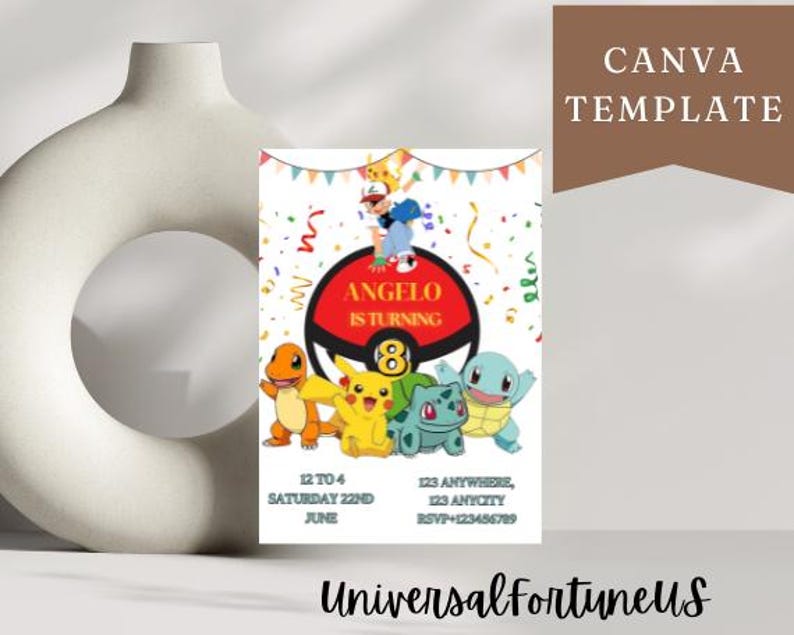 Editable Pokemon Birthday Invitation, Anime B-day Invite (digital ...