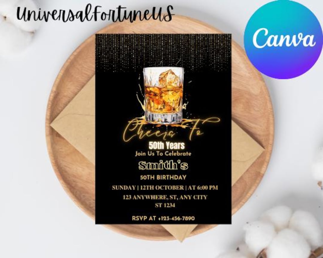 Whiskey Birthday Invitation Template: Printable Scotch Liquor Invite ...