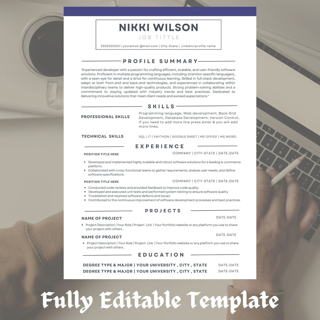 Resume for Developer, ATS Friendly Tech Resume Template Tech, IT Resume ...